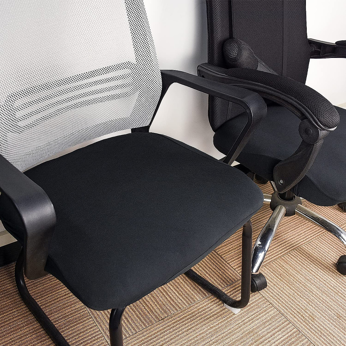2 Pack Removable Washable Office Computer Chair Seat Covers, Desk Rotating Chair Seat Slipcovers Protectors - Black