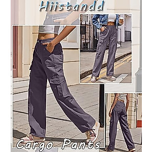 Hiistandd Women's High Waisted Cargo Pants Cotton Wide Leg Casual Pants Combat Military Work Trouser(Dark Gray,S)