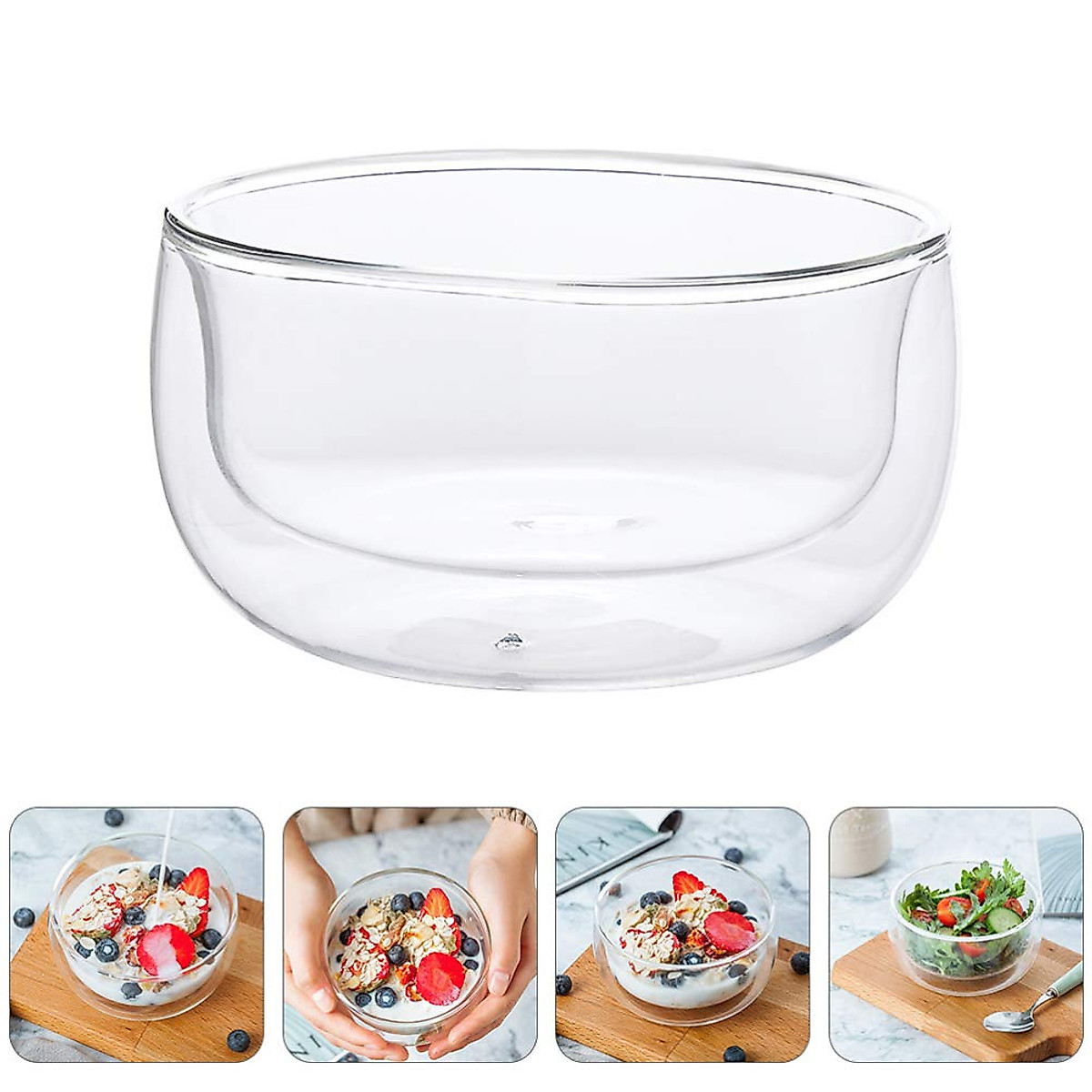 1pc Glass Bowl Glass Serving Bowl Coffee Glasses Insulated Coffee Cup Glass Soup Bowls Prepping Bowls Glass Appetizer Serving Tray Cereal Bowls Rice Bowl Food Round Dinner Party