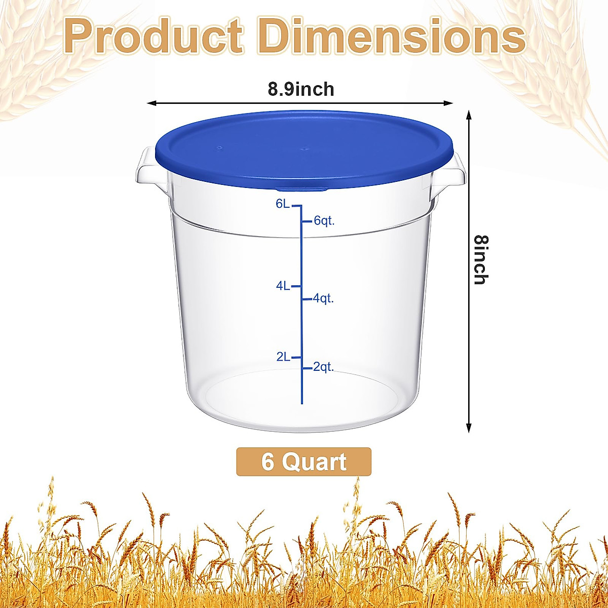 Suclain 4 Pcs 6 Quart Food Storage Container with Lids Clear Proofing Containers with Scale Handle for Bread Dough Rise Home Restaurant Food Storage(Blue)