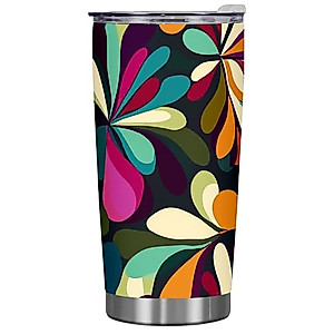 QWEUIOP 20oz Insulated Travel Coffee Mug Colorful Vintage Retro Lotus Stainless Steel Tumbler with Lid Double Wall Vacuum Coffee Cup For Hot and Cold Drinks14658