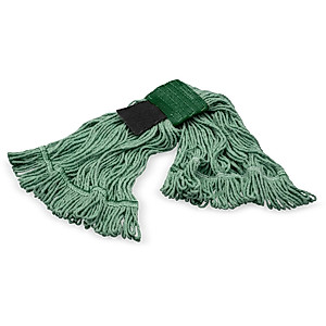 SPARTA Flo-Pac Acrylic Mop Head, Loop-Ended, Wide Band with 5" Green Band with Scrubber for Organized Cleaning, Medium, Green