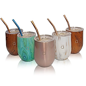 Kalmateh Yerba Mate Gourd Extra Large (12 oz) Mate Cup with BPA Free Travel Lid, Filter Straw & Cleaner- 18/8 Vacuum Insulated Stainless Steel (Rose Gold)