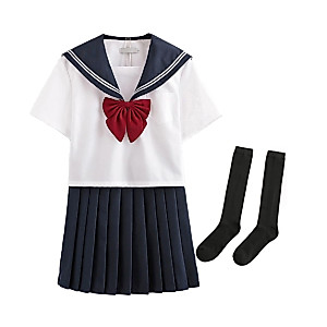 OrFilam school girl outfit kawaii Cute maid outfit Girl JK Uniform Suit, Sailor's Suit. Japanese Student Suit. (Short Sleeves, XS)