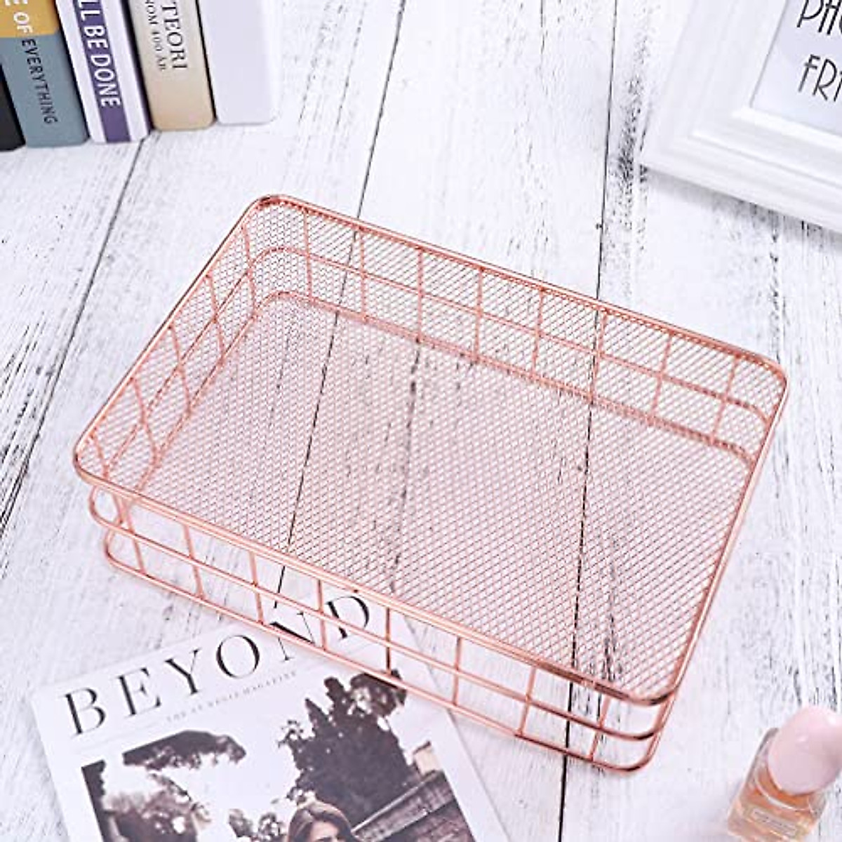 Alipis 2Pcs Guest Towel Napkin Holder, Metal Wire Organizer Tray Paper Napkins Storage Basket Small Container Tray for Bathroom, Kitchen, Dining Table (Rose Gold)
