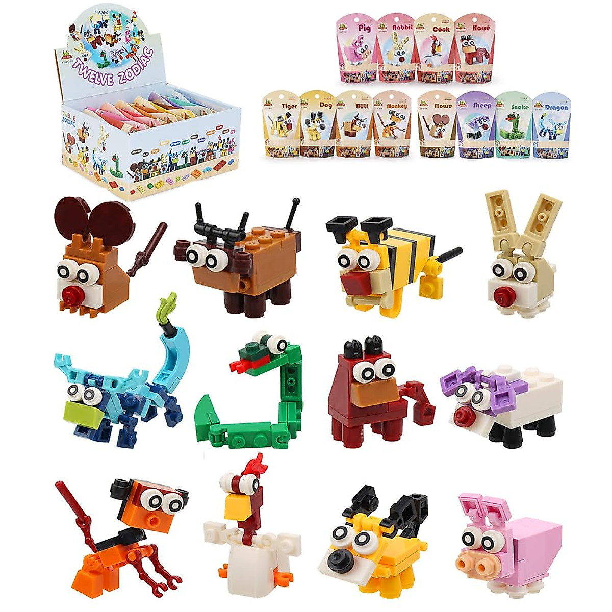 Party Favors for Kids Goodie Bag Fillers, 12 Animals Building Blocks Birthday Party Supplies Gifts Prizes Stocking Stuffers , STEM Educational Toys Easter Gift for Boys Girls