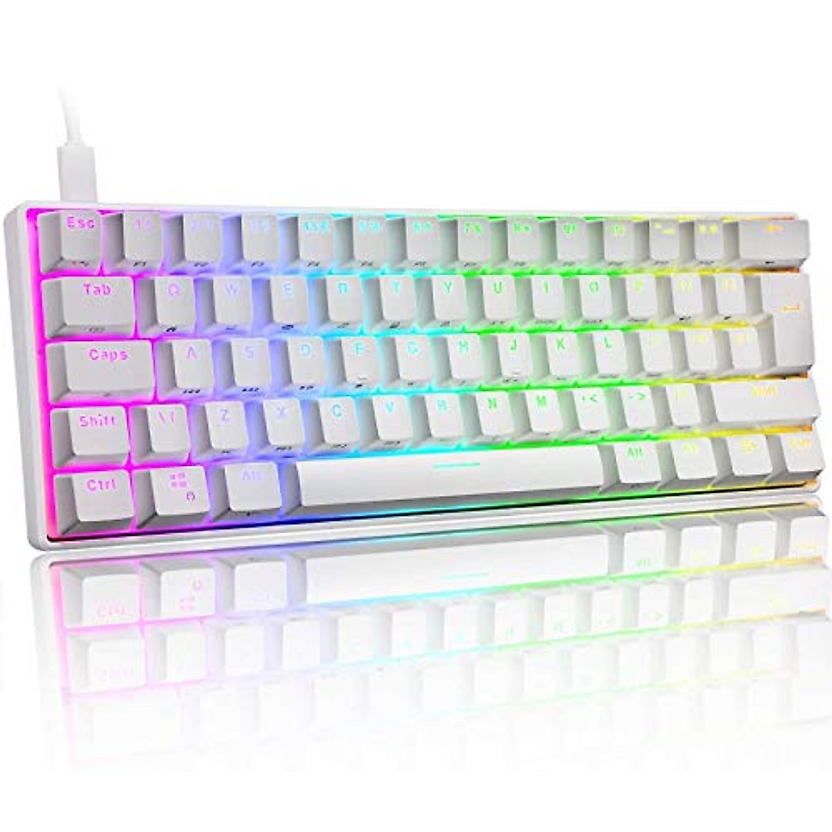 ZIYOU LANG MK21 Portable 60% Mechanical Gaming Keyboard Untra-Compact Type-c Wired with Light Up Chroma LED Backlit Non-Conflict 61 Key TKL Ergonomic for PS4 PS5 PC Mac Windows(White/Red Switch)
