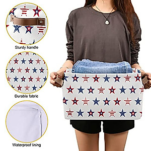 American Stars Storage Basket, 4 of July Large Storage Bin Fabric Collapsible Organizer Bag with Handles 15x11x9.5 inch
