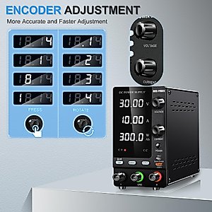 NICE-POWER DC Power Supply Variable 30V 10A, 300W Encoder Adjustable 6V 12V 24V LiFePO4 Lithium Ion etc. Battery Charger Regulated Lab Bench Power Supply Output Switch/OCP Function/Quick Charge Port