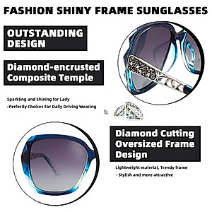 OCERAVE Oversized Polarized Square Sunglasses for Women Men Fashion Sparkling Frame Shades HJ025