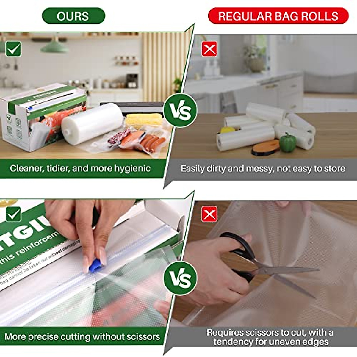 AENTGIU Food Vacuum Sealer Bags Roll with Cutter, 11"x150' BPA Free Vacuum Storage Bags Roll For Food Saver, Seal a Meal, Freezer Bags Space Saver for Vac Storage, Meal Prep or Sous Vide