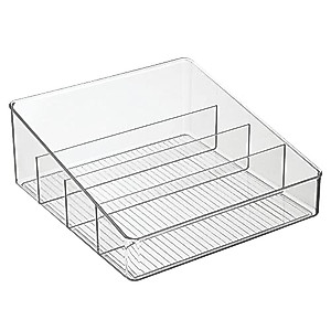 mDesign Large Plastic Food Packet Organizer Bin Caddy - 4 Divided Sections - Storage Station for Kitchen, Pantry, Cabinet, Countertop - Holder for Seasoning Pouches, Soups, Spices, Snacks - Clear