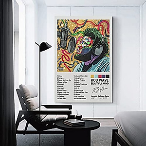 BABEJ Rod Wave Poster Beautiful Mind Album Poster 90s Canvas Wall Art Room Aesthetic Decor Posters 12x18inch(30x45cm)