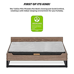 Wooden Dog Bed and Dog Couch with Water-Resistant Mattress, Small to Medium Elevated Pet Bed with Calming mattress, Greenguard Gold Certified, Dog Beds & Furniture, Milo - TailZzz