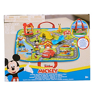 Disney Junior Mickey Mouse Around the Town Playmat, 9-piece Figures and Vehicle Playset, Officially Licensed Kids Toys for Ages 3 Up, Amazon Exclusive
