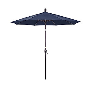 California Umbrella 7.5' Round Aluminum Market Umbrella, Crank Lift, Push Button Tilt, Bronze Pole, Olefin Navy Blue