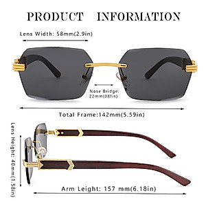 Hycredi Rimless Rectangle Sunglasses Men Women Retro Frameless Square Shade Y2k Sun Glasses Tinted Eyewear-Gold/Clear+Gold/Gray