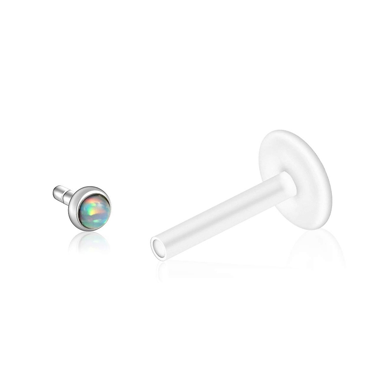 PiercingJ 8-10pcs 16G Stainless Steel + UV Flexible Acrylic Opal Crystal Tragus Retainer Flexible Acrylic Lip Ring Labret Monroe Studs Tragus Helix Cartilage Barbell Earrings