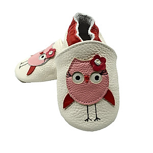 iEvolve Baby Leather Shoes Soft First Walker Shoes Crib Shoes Moccasins for Toddlers(Red Owl, 12-18 Months)