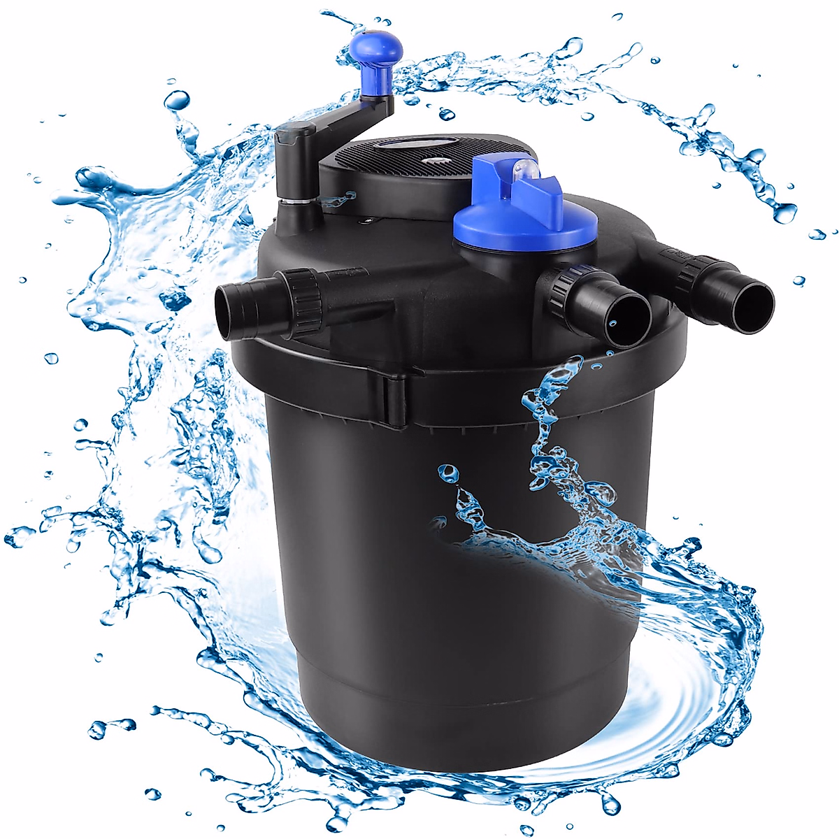 Bio Pressure Pond Filter with Built-in 13 W U-V Light Up to 1600 Gallons, Koi Pond Filter System with Convenient Cleaning Crank Handle, Easy to Clean, Designed for Cleaning Ponds, Aquarium, Fish Tank