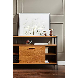 Caffoz 48" Sliding Barn Door TV Media Stand with Storage Shelves, Industrial Entertainment Center with Slide Door Cable Management Farmhouse Wood Look Accent Furniture, Oak Brown