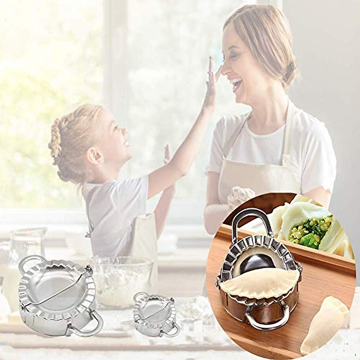 Stainless Steel Dumpling Ravioli Maker Press,AUAM 2 Pack Pierogi Mold - Wonton Mould, Easy-tool for Dumpling Wrapper Dough Stamp Cutter Pastry Pie Making (Small 3 inch,Large 3.75 inch)