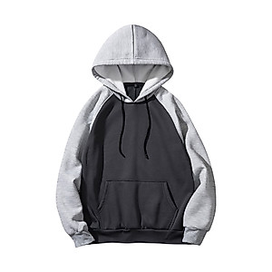 Mens Hoodies, Hoodie Men Men's Hoodies Wfh Essentials Street Man Loose Blank Fleece Sweater Large Long Sleeve Hoodie Cropped Colorblock Blue Line Rap Under 20 Dad from (XXL, Dark Gray)