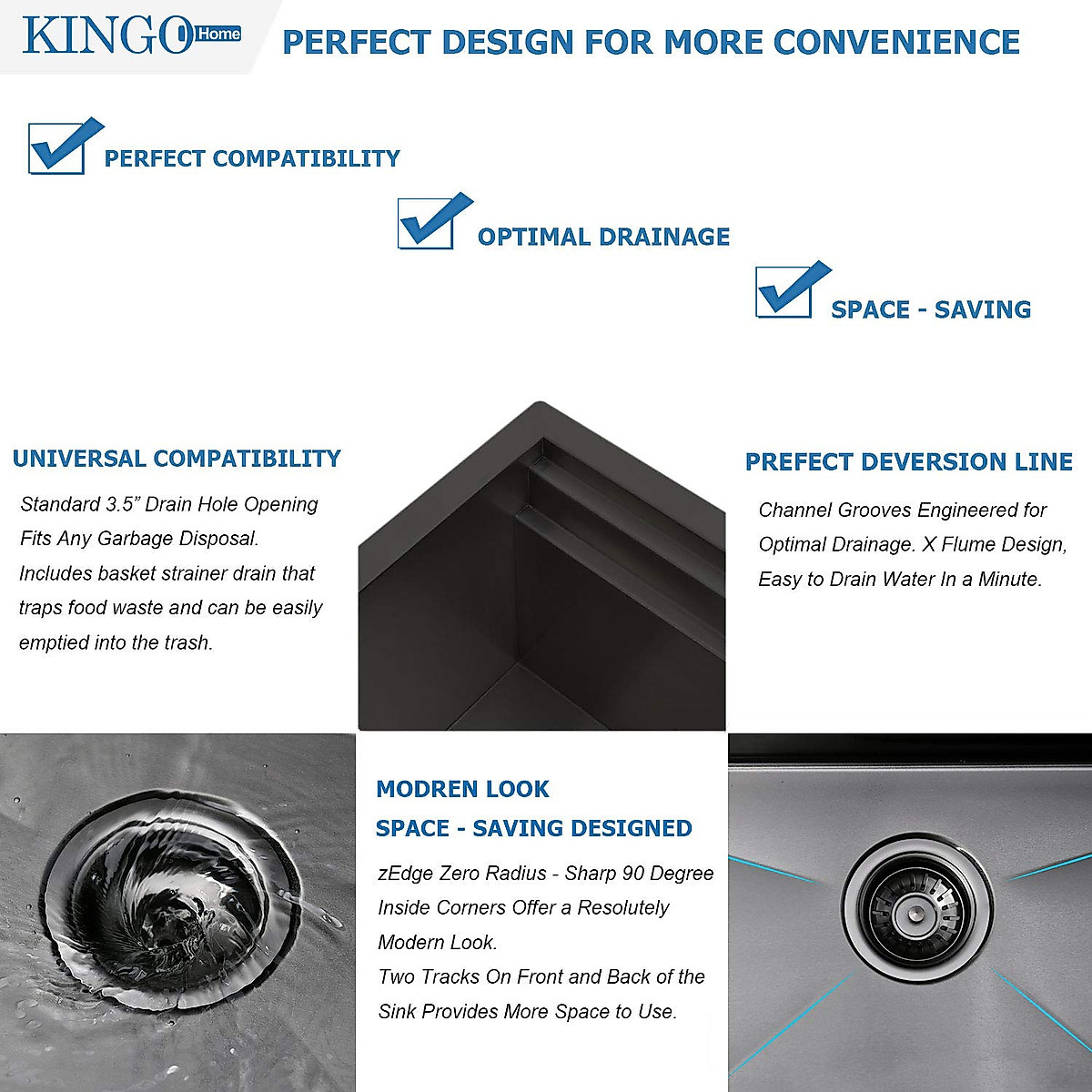 KINGO HOME 33 inch Black Farmhouse Sink, 16 Gauge Ledge Stainless Steel Rustic Farmhouse Sink Apron Front Undermount Farm Kitchen Sink with Accessories Farmers Sink Rustic Farmhouse Kitchen Sink