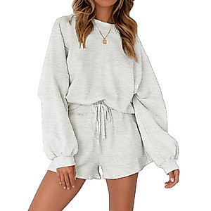 MEROKEETY Women's 2025 Fall Oversized Batwing Sleeve Lounge Sets Casual Top and Shorts 2 Piece Outfits Sweatsuit Light Grey