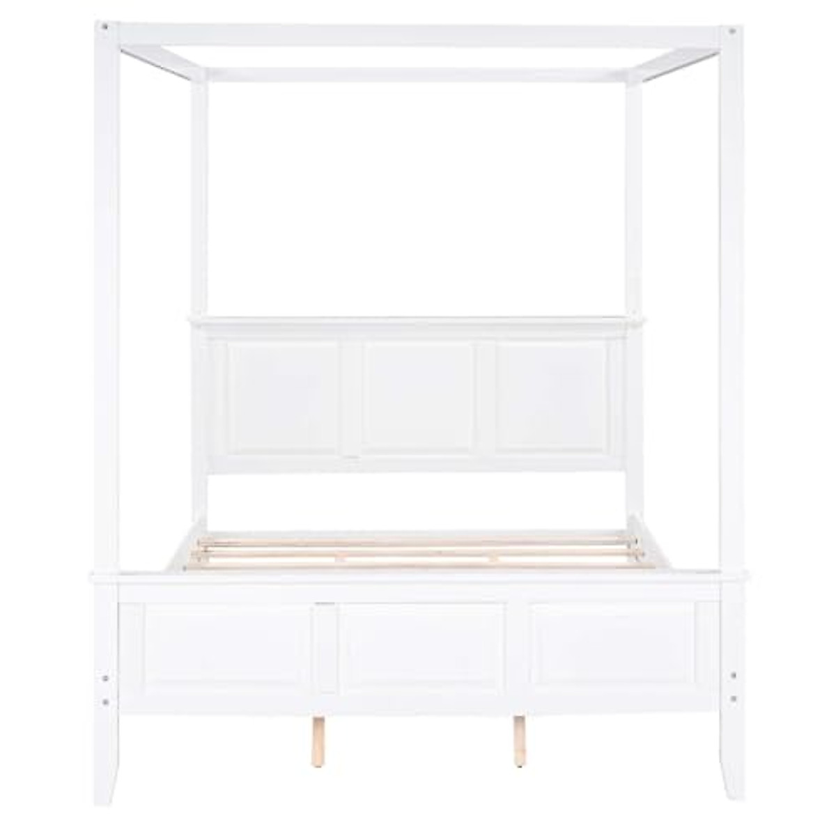 AMFSQJ Queen Size Canopy Bed Frame with Headboard and Footboard, White Canopy Platform Bed with Slat Support Leg