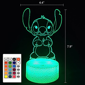 Nutyser 3D Night Light for Kids - Stitch Anime 3D lamp with Remote & Smart Touch 16 Colors Changing Led Light - Dimmable Toys for Teens Boys Girls Birthday Gifts Christmas