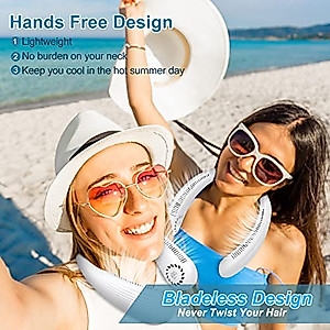 kissxiaoya Portable Bladeless Neck Fan, Hand Free Leafless Neckband Fan, Rechargeable Wearable Personal Fan with 3000 mAh Long-Lasting Battery, Adjustable 3 Speeds(White)