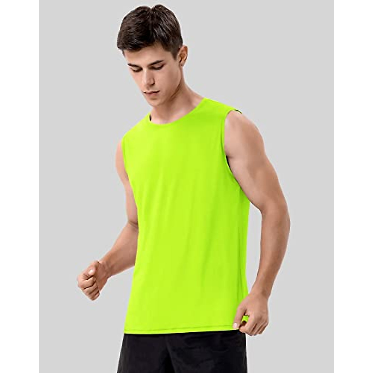 Workout Tanks Men Dry Fit Sleeveless Sport Shirts(Neon Green,M)