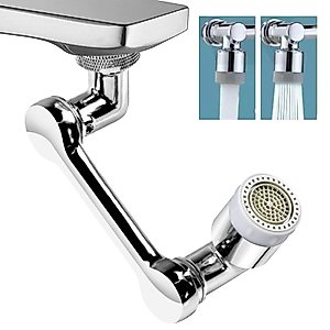 Faucet Extender 1080°Rotating Swivel, Sink Water Faucet Aerator Extension in Brass Swivel Robotic Arm for Bathroom Kitchen with 2 Water Flow Modes
