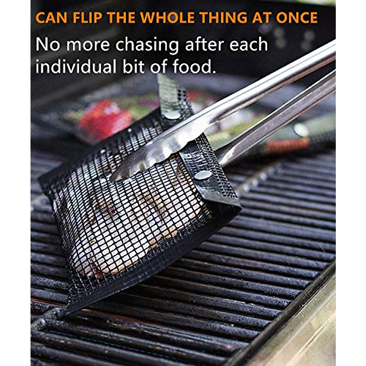 WOHLOPL Grill Bags - Reusable Non-Stick BBQ Mesh Grill Bags, 4 Pieces Large Barbeque Bags for Grilling, Easy to Clean, Two Sizes, 15.7 x 10.6 Inch, 8.66 x 10.6 Inch