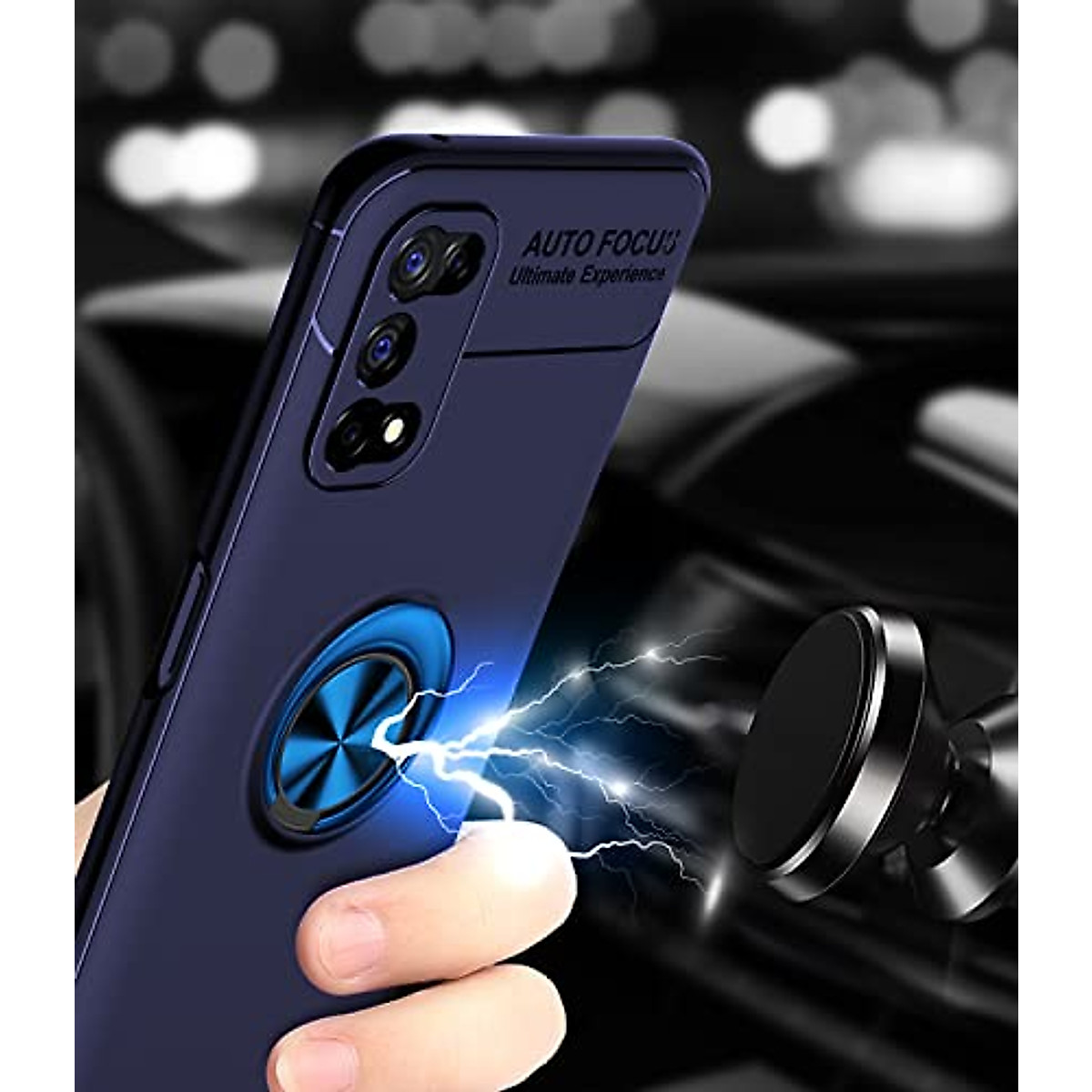 Asuwish Phone Case for Oppo Realme 7 Pro with Tempered Glass Screen Protector Cover and Cell Accessories Stand Kickstand Ring Holder Soft TPU Silicone Rubber Protective Realme7 7Pro Women Men Blue