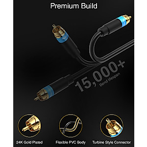 BlueRigger RCA Audio Subwoofer Cable (6FT, Dual Shielded with Gold Plated RCA to RCA Connectors) – for Subwoofer, Amplifier, Home Theater
