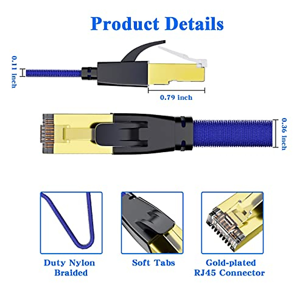 Smolink Ethernet Cable 50Ft, Cat 8 Nylon Braided High Speed Flat Internet Network LAN Patch Cord, 40Gbps 2000Mhz S/FTP RJ45 Cable for Gaming, Xbox, Modem, Router, PC, PS4/PS5, Indoor&Outdoor