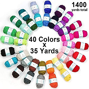 Inscraft 48 PCS Crochet Yarn Kit, 1400 Yards 40 Colors Acrylic Yarn Skeins, 2 Crochet Hooks, 2 Weaving Needles, 4 Stitch Markers, 1 Bag, Yarn for Crocheting & Knitting, Gift for Beginners and Adults