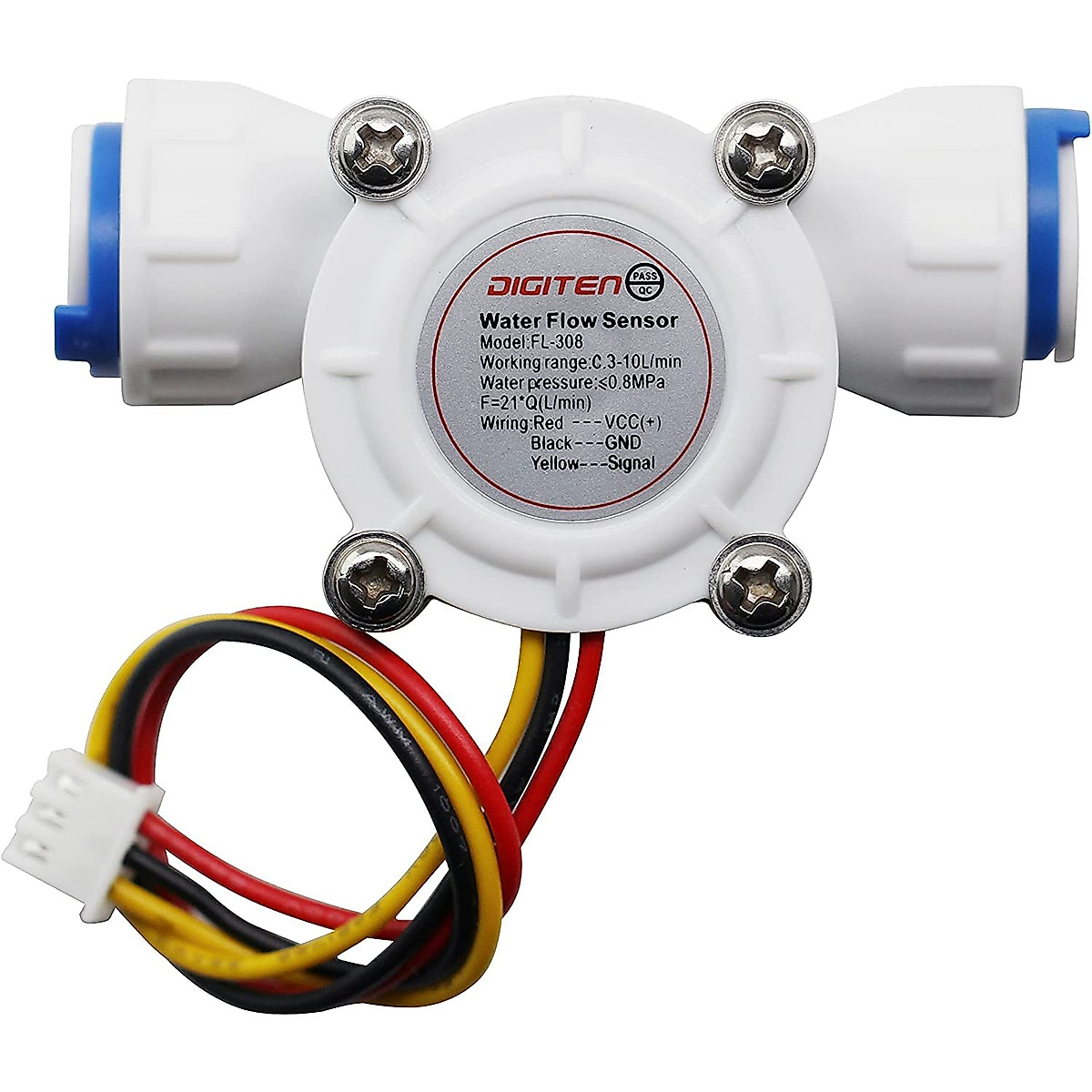 DIGITEN G3/8" Quick Connect Hall Effect Sensor Water Flow Sensor Food-Grade Flowmeter Water Flow Counter Meter 0.3-10L/min - Arduino, Raspberry Pi, and Reverse Osmosis Filter Compatible