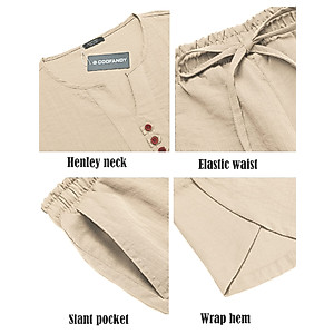 COOFANDY Men's 2 Pieces Linen Set Henley Shirt Short Sleeve and Harem Capri Pants Wide Leg Baggy Beach Yoga Trousers Outfits