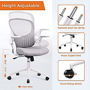Office Chair, Desk Chair, Ergonomic Home Office Desk Chairs, Mid Back Mesh Computer Chair, Cute Swivel Rolling Task Chair Cushion, Lumbar Support and Flip-up Armrests