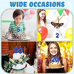 10 Pieces Number Birthday Candles 2.36 Inch Blue Stripes Numeric Birthday Candles Glitter Numbers 0-9 Birthday Cake Candle 3D Design Cake Topper Decoration for Birthday Party Wedding Decor Supplies