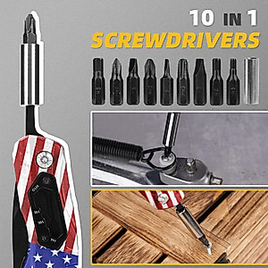 Multitool Pocket Knife American Flag, US Flag Folding Knife, Patriotic Christmas Stocking Stuffers American Gifts for Men Him Dad Husband, Cool Gadgets for Survival Fishing, Camping Accessories