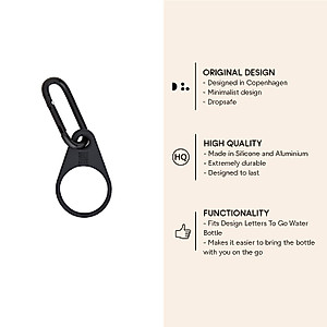 Design Letters Carry strap Water bottle (Black) - Makes it easy to carry your water bottle on the go, Mount it to your bag, Fits 500 ml and 330 ml watter Bottles, L: 7 x W: 4,6cm.