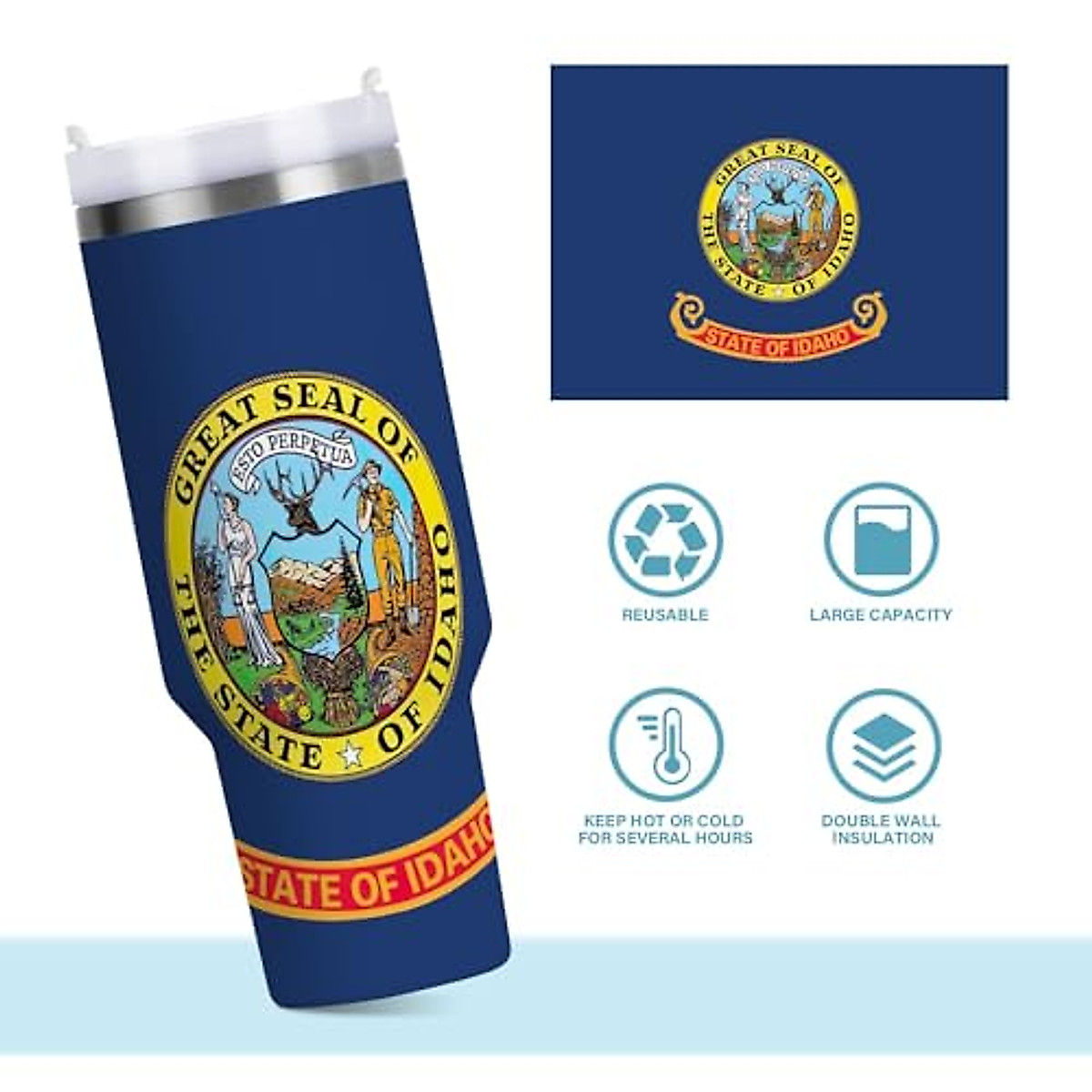 ODAWA 40oz Idaho State Flag Insulated Tumbler with Handle and Straw Lid, Steel Insulated Tumbler Insulated Travel Tumbler