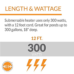 K&H Pet Products Thermo-Pond Perfect Climate Submersible Pond Deicer Gray 8" x 8" 300W, 1 Count (Pack of 1)