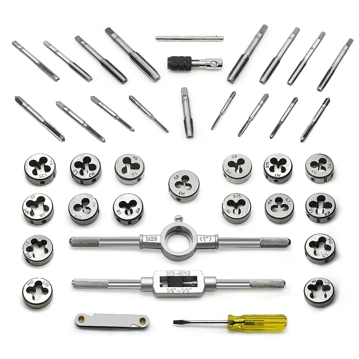 GMTOOLS 40PCS Tap and Die Set, Metric Size Standard M3 to M12, Threading Tool Set for Cutting External and Internal Threads with Adjustable Handles, Complete Accessories and Storage Case
