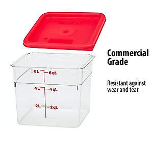 Lumintrail Cambro 6 Quart CamSquare Plastic Storage Container, Translucent, and Red Lid, Bundle with a Measuring Spoon Set (6SFSPP190), BPA Free Plastic
