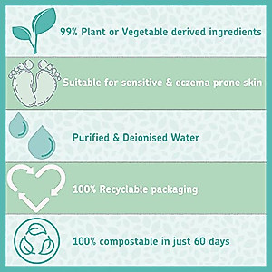 Kinder by Nature Plant Based Baby Wipes - 100% Biodegradable & Compostable, 672 Count (12 Packs of 56) - 99% Plant-Based Ingredients, Plastic-Free Wipes
